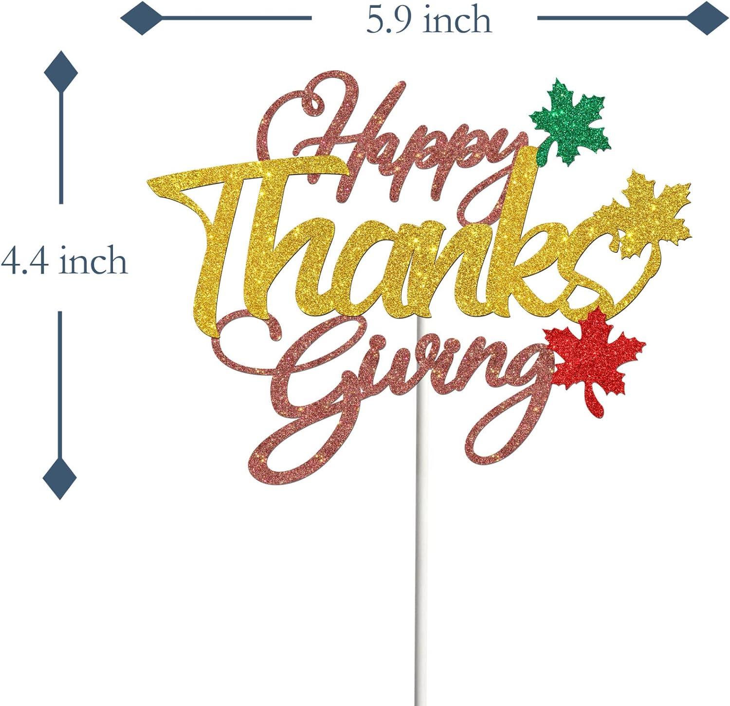 Tenhasi Red & Gold Glitter Happy Thanksgiving Cake Topper Thanksgiving ...