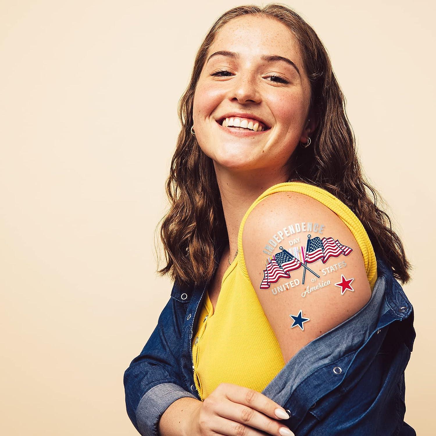Whaline Independence Day Temporary Tattoos - 4th of July USA Theme Waterproof Flag & Freedom ...