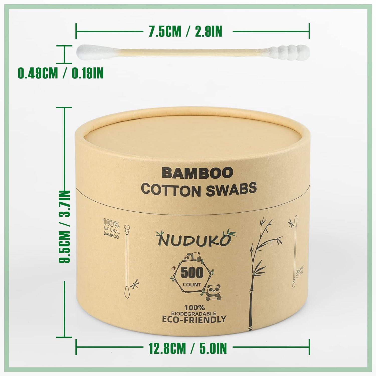 Nuduko Bamboo Cotton Swabs 500 Count | 100% Compostable & Organic | Eco ...