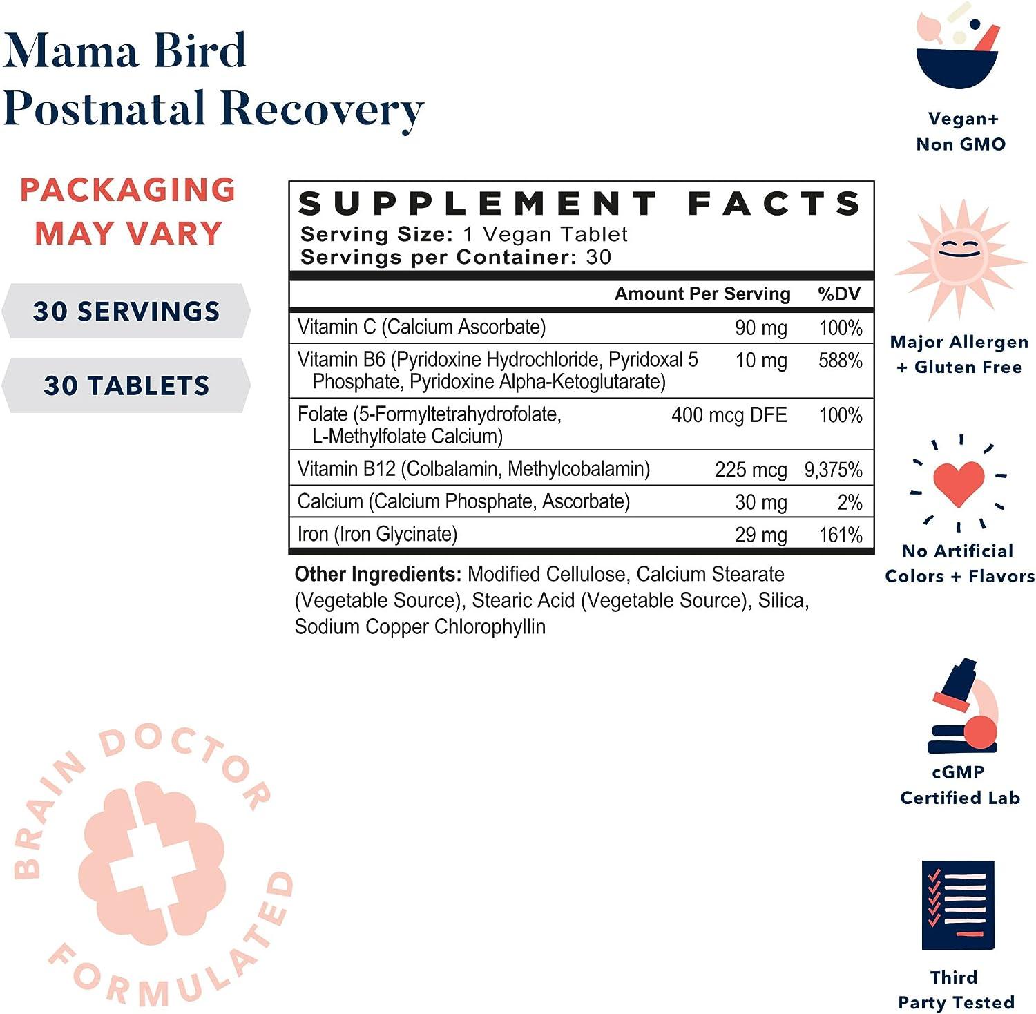 Mama Bird Postnatal Recovery Vitamins - Daily Natural Postpartum ...