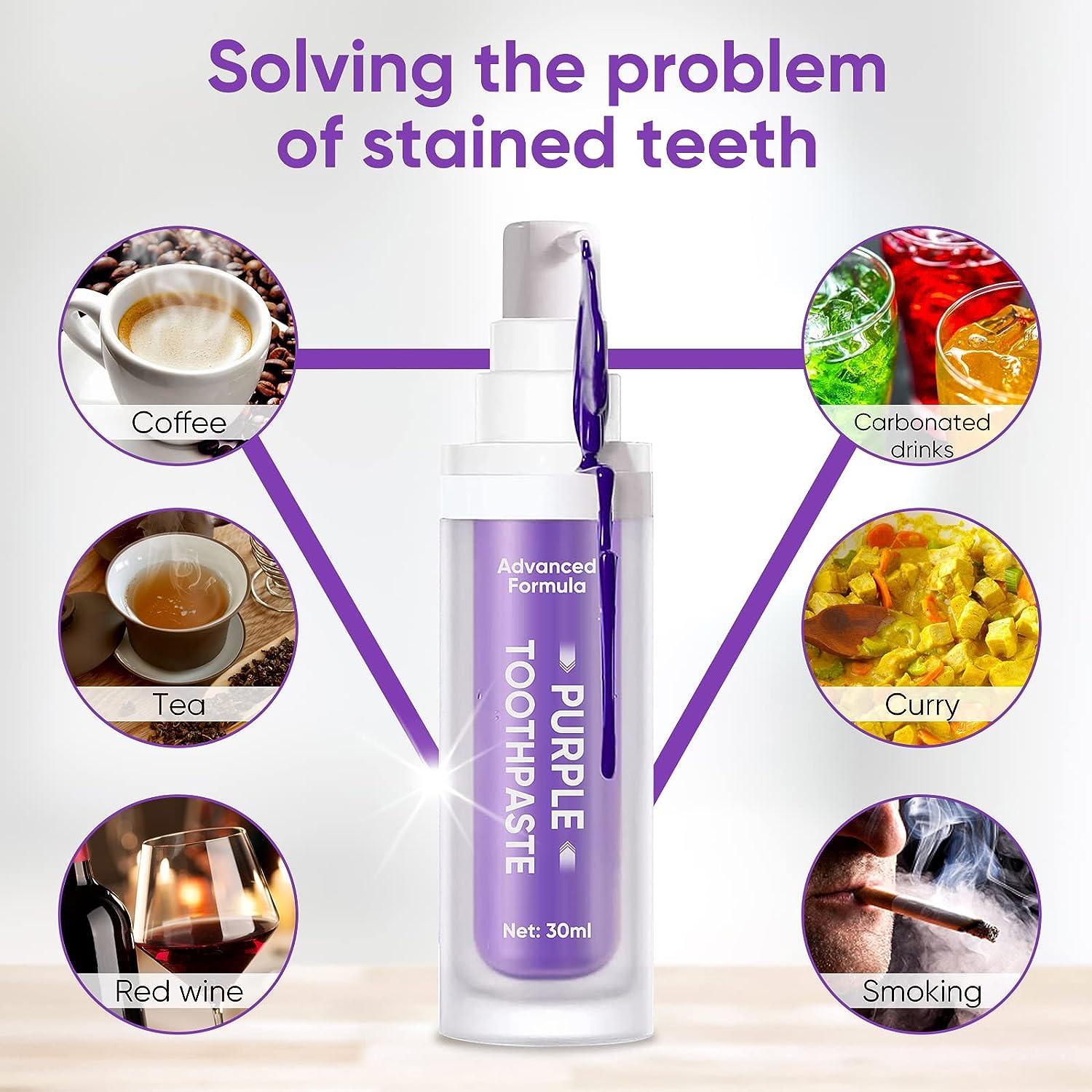 Purple Teeth Whitening Toothpaste - 30ml for Stain Removal and ...