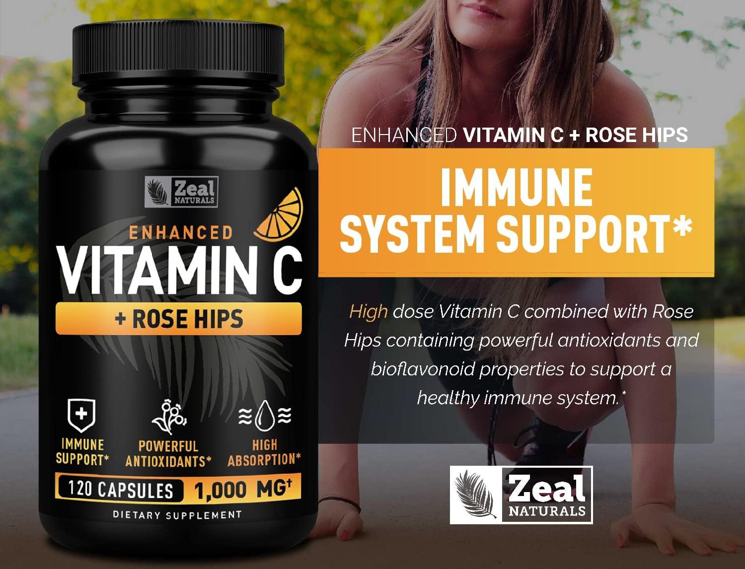 Vitamin C 1000mg with Rosehips | Powerful Immune Support Capsules ...