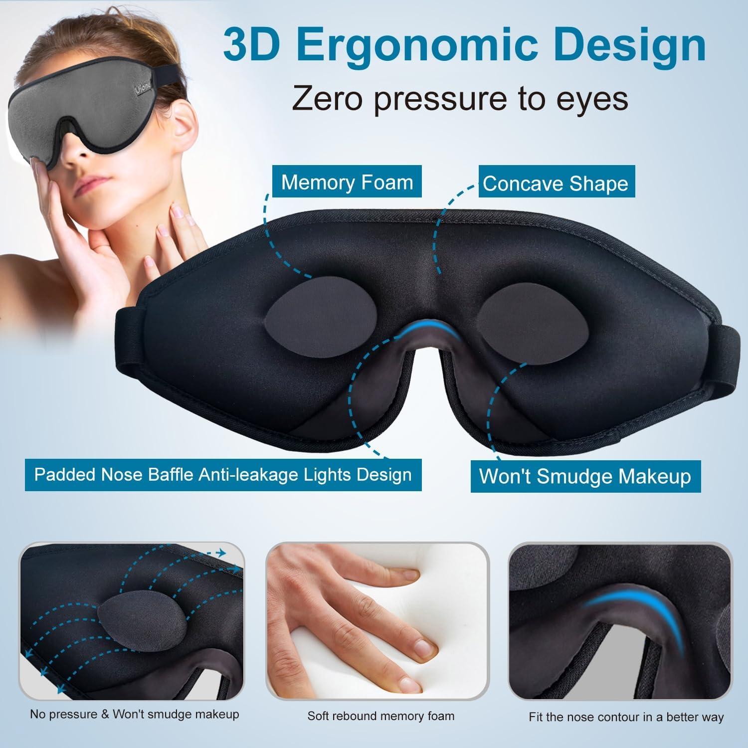 3D Contoured Cup Eye Mask for Sleeping | Block Out Light | Soft Comfort ...