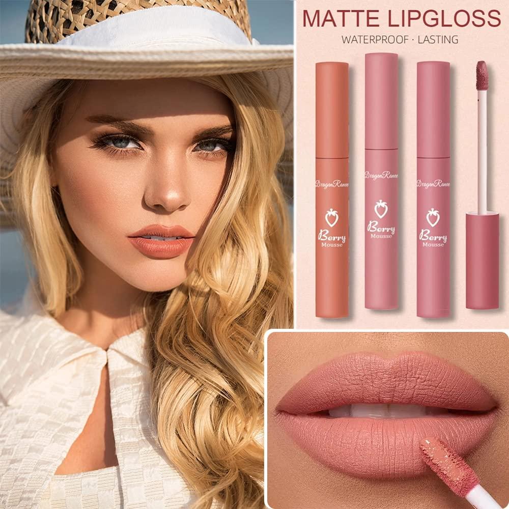 3 Colors Nude Matte Lipstick Set - Long Lasting & Waterproof Lip Gloss ...