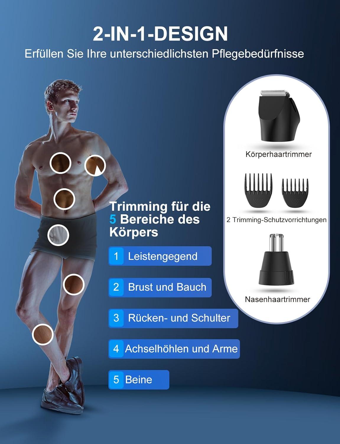 Intimate Razor for Men - 2-in-1 Painless Rechargeable Body & Nasal Hair ...