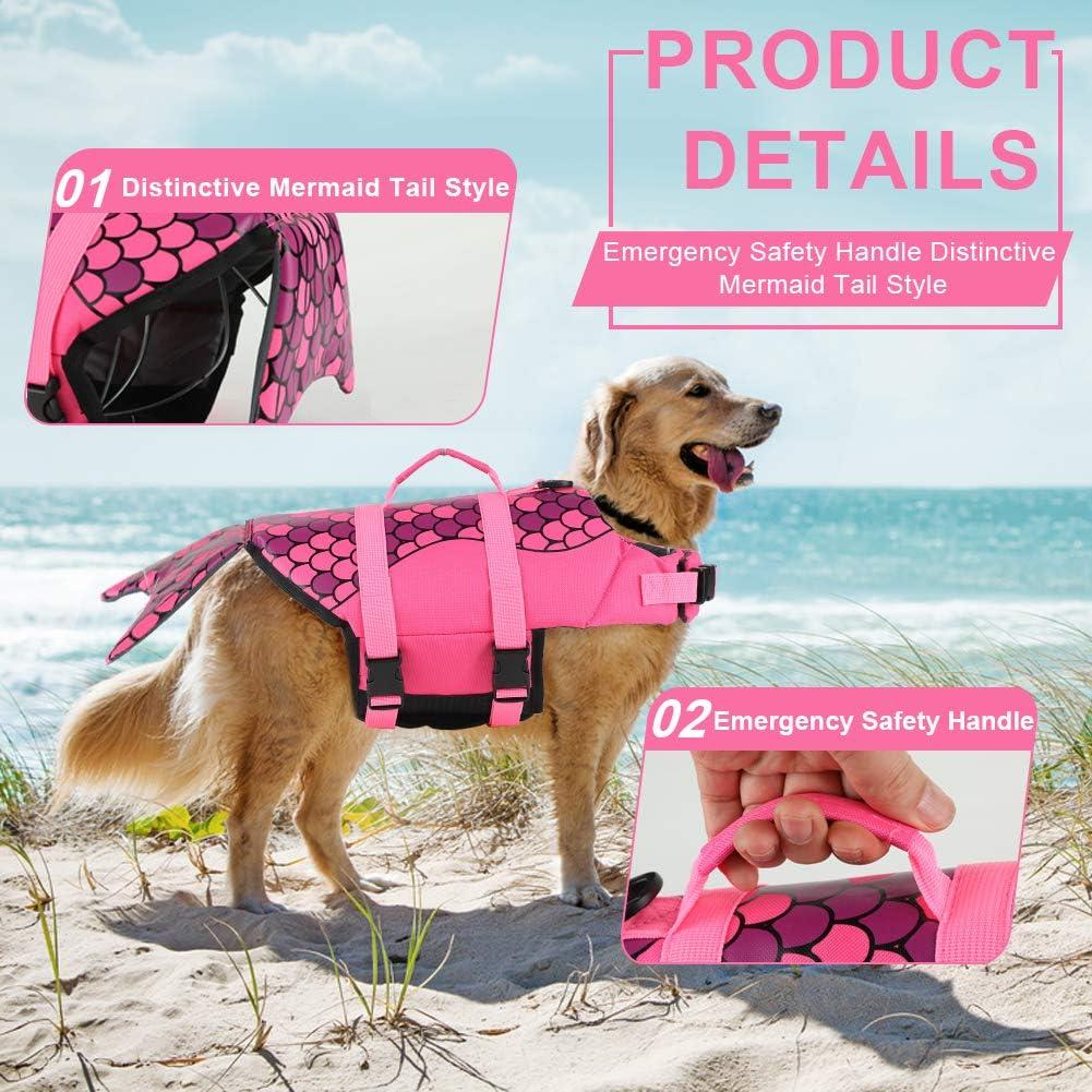 Emust Adjustable Dog Life Jacket - Pink Mermaid for Small/Medium/Large ...