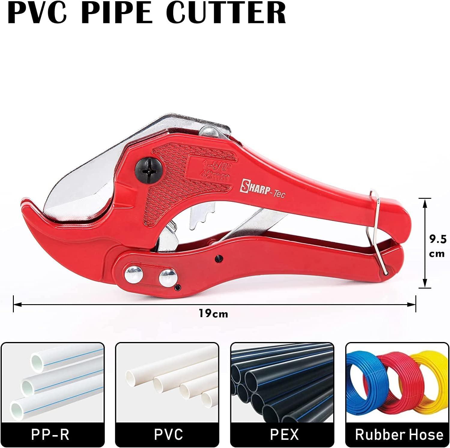 Sharp-tec PVC Tube Cutter - One-Hand Operated 3-42mm Pipe Slice in Red ...