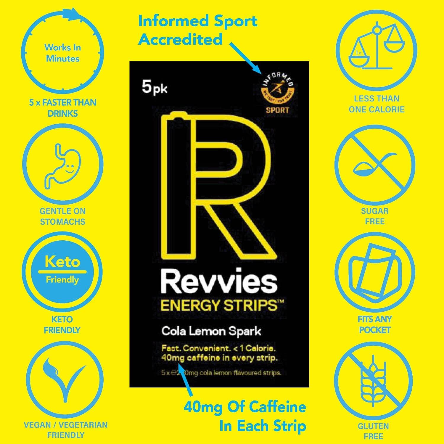 Revvies Energy Strips Cola Lemon 25 Strips | 40mg Caffeine | Vegan ...