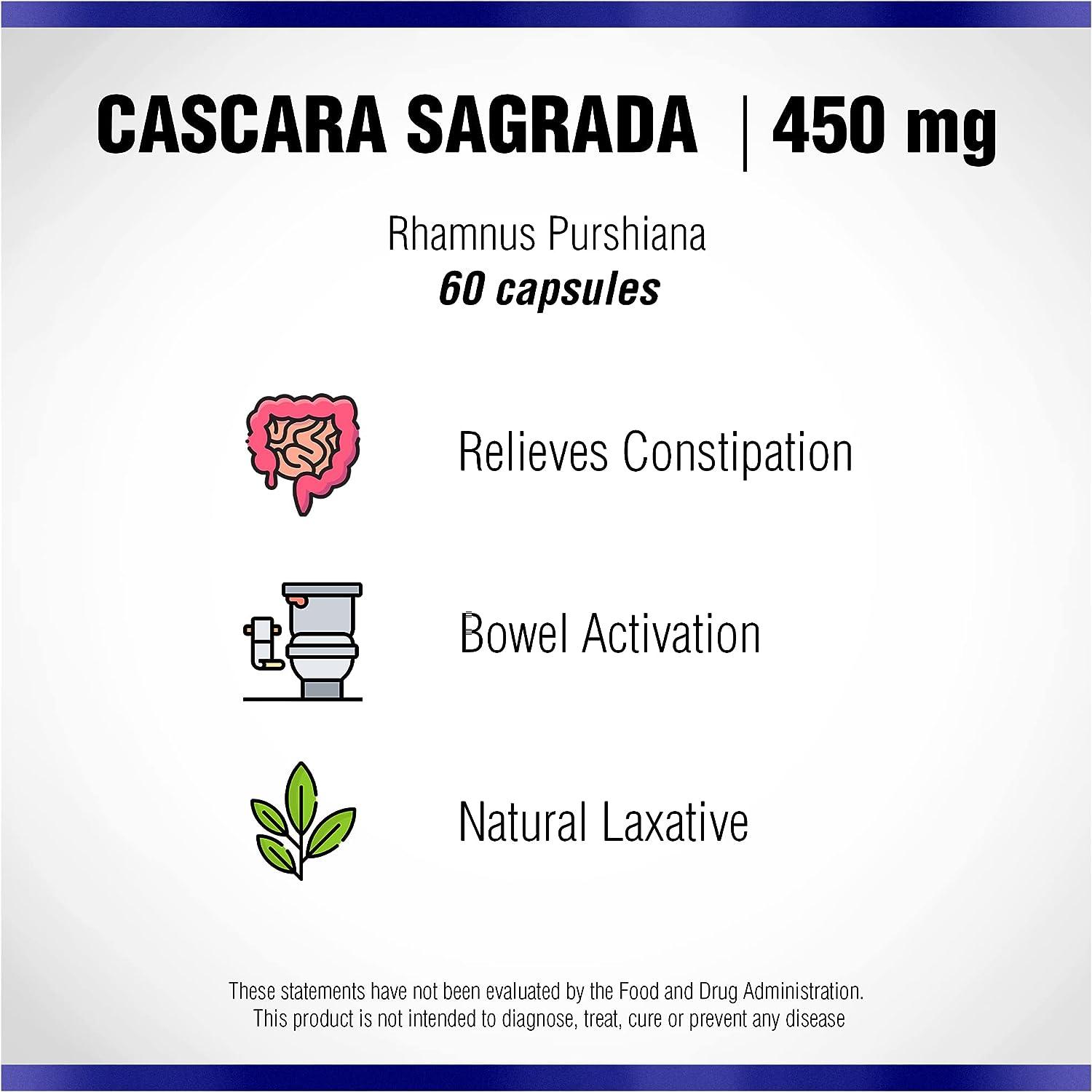 60 Cascara Sagrada Capsules 450mg by Natural Systems - Vegan, Non-GMO ...