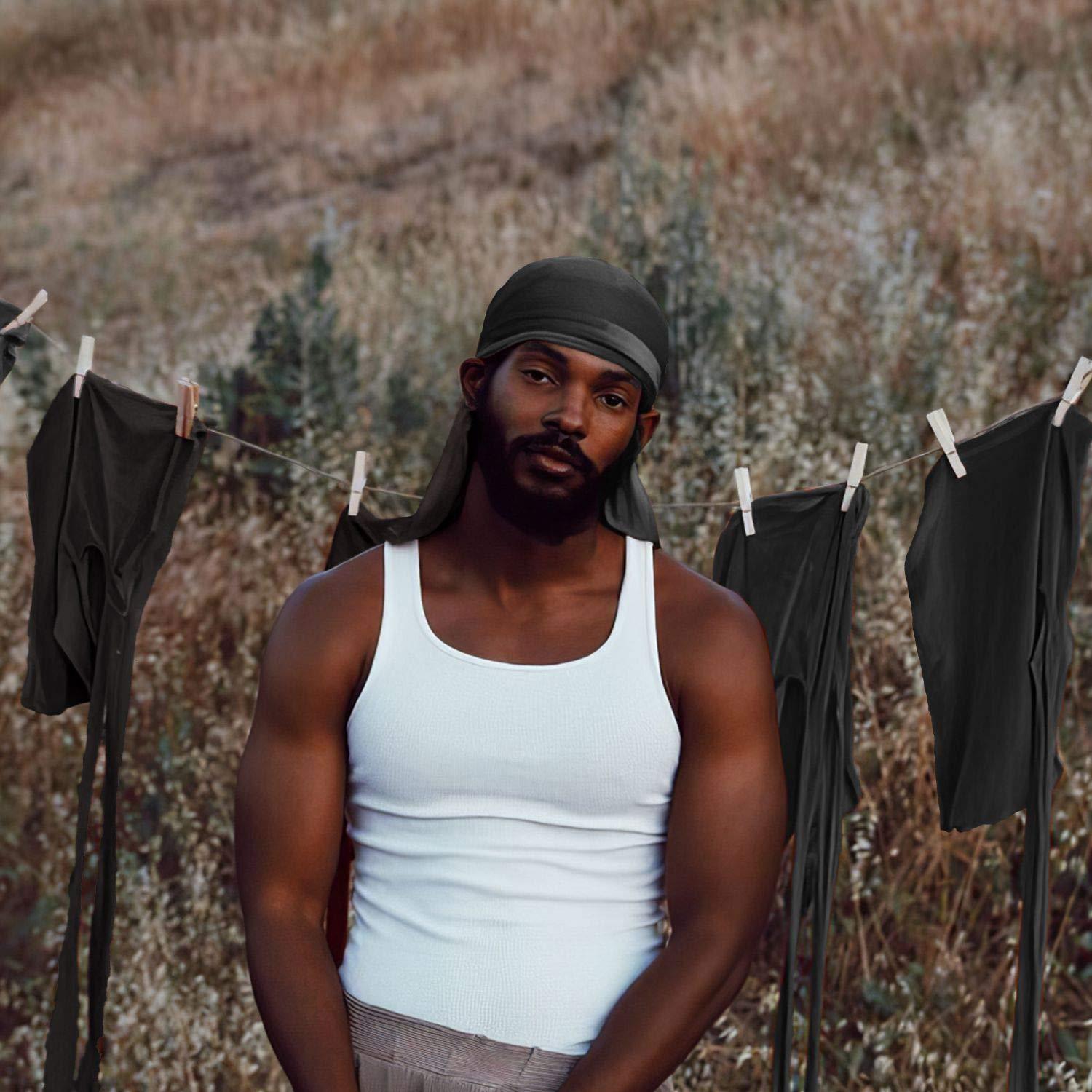 SupGene Black Silky Durag Pack - 4Pcs Black Silk Durag Set with Wave ...