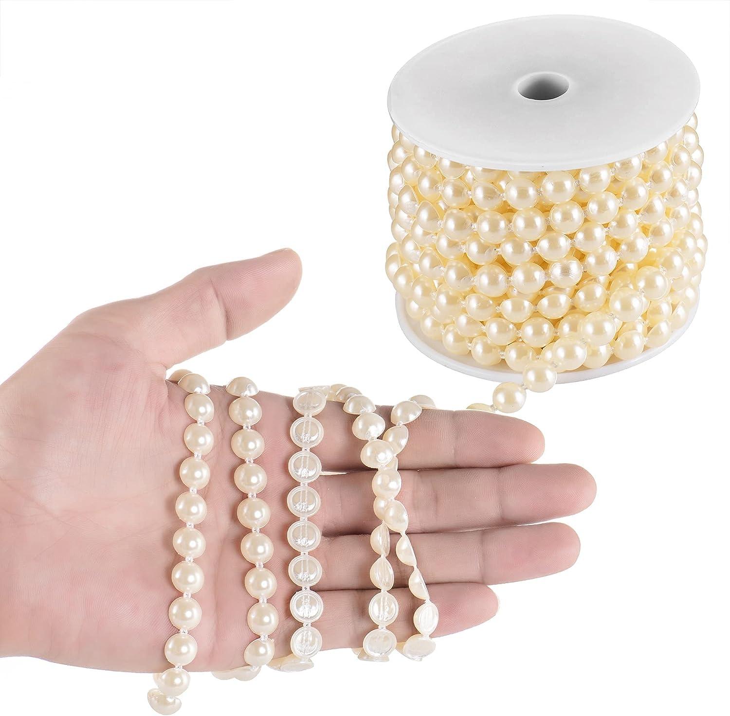Half-Round Ivory Pearl Bead Garland String - 11 Yards, 10MM Flat Beaded Spool Roll for Wedding ...