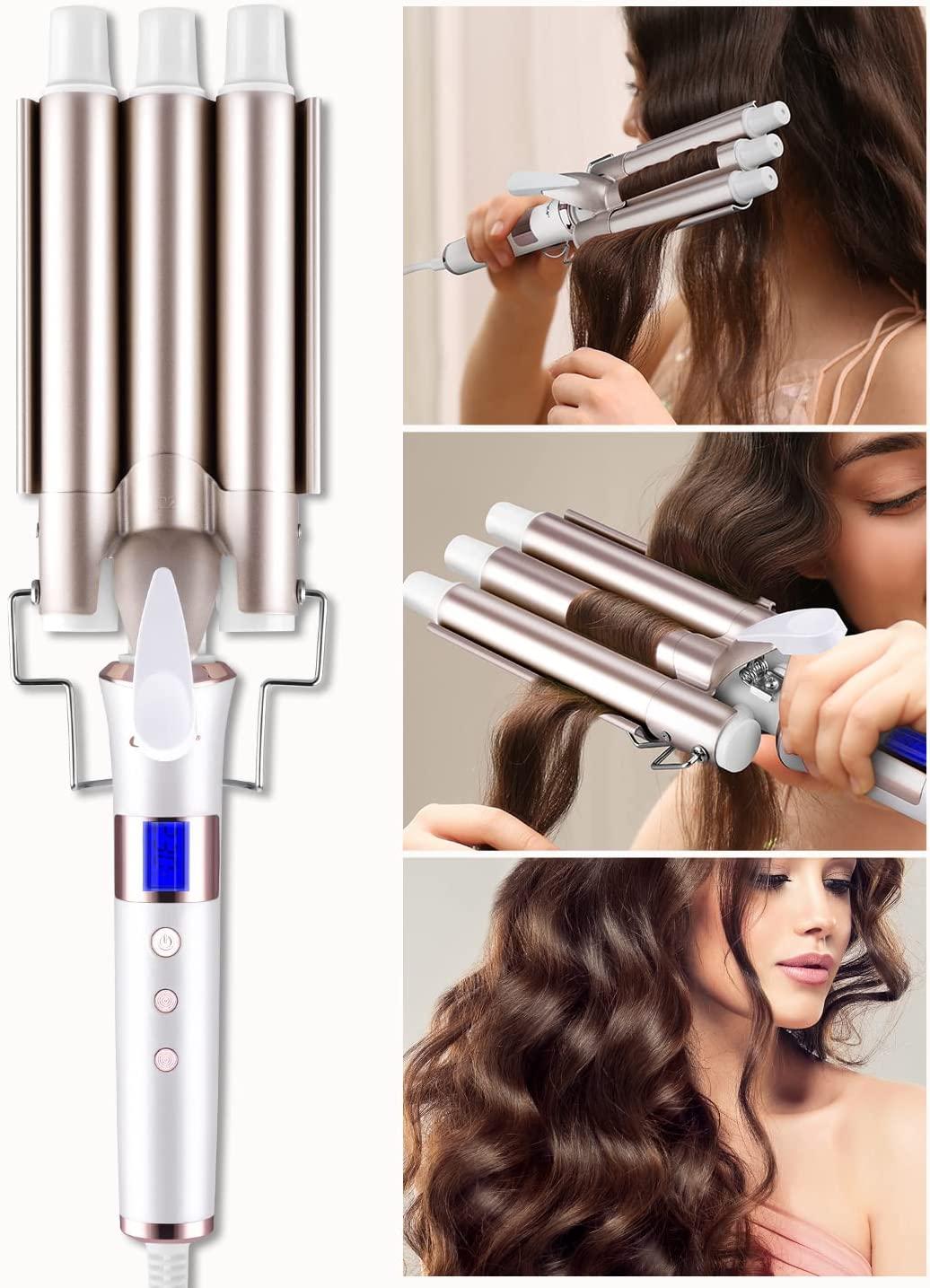 3 Barrel Hair Waver - CkeyiN 22mm Ceramic Tourmaline Beach Wave Styling ...