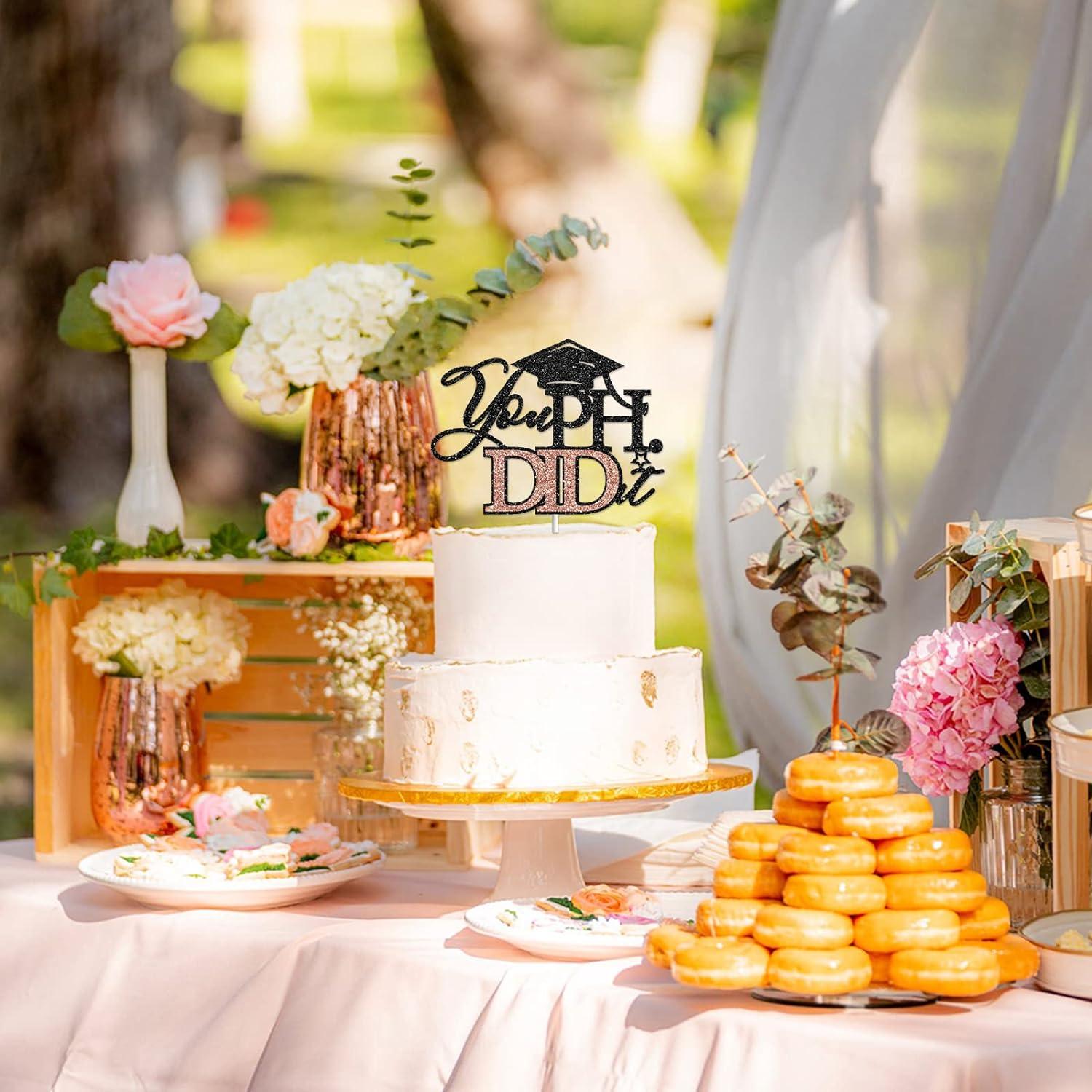 Tenhaisi Black & Rose Gold Glitter You PHD.id It Cake Topper Congrats ...