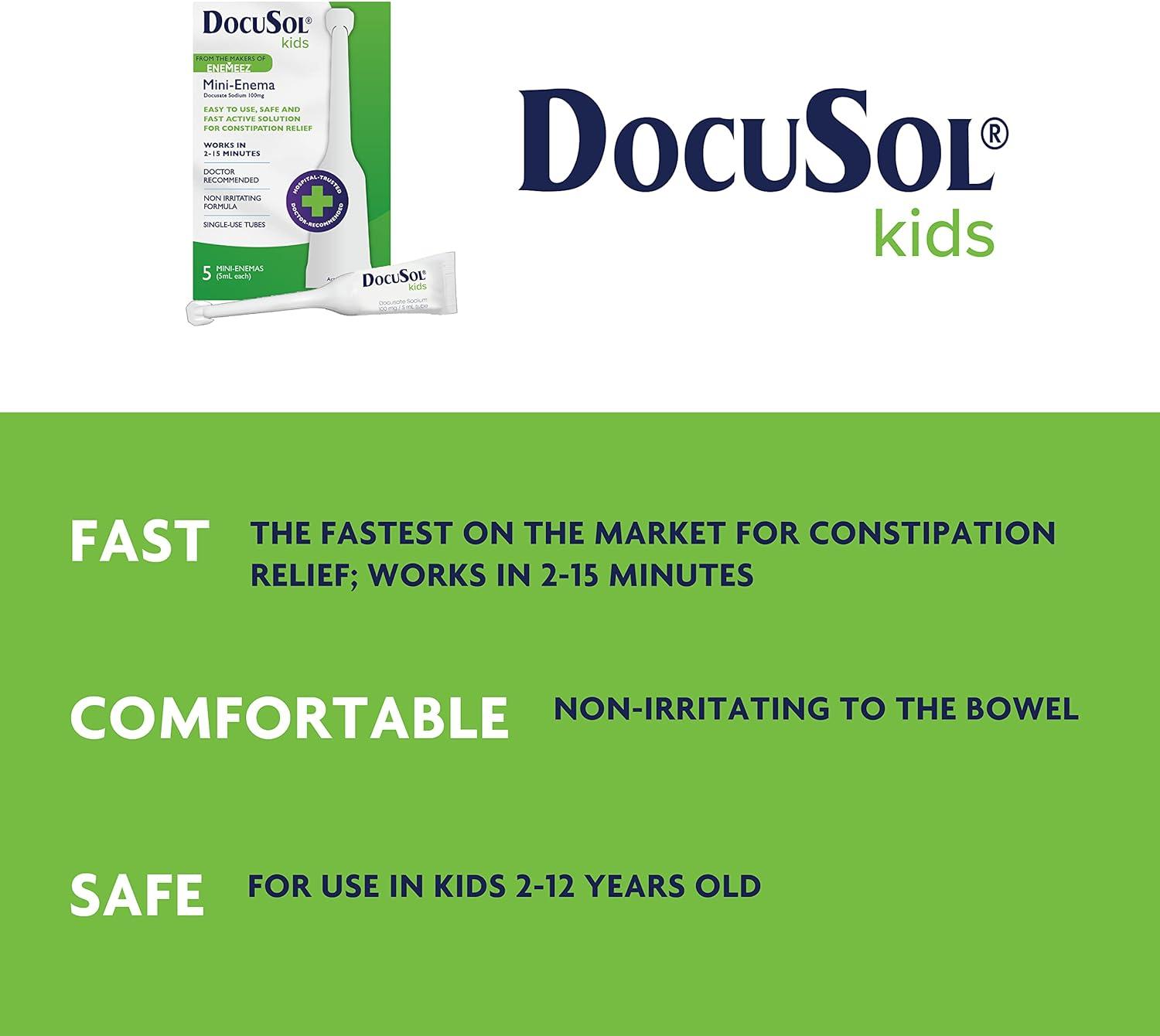 Docusol Kid's Mini Enema 100mg for Constipation Relief - 5 Count Pack ...