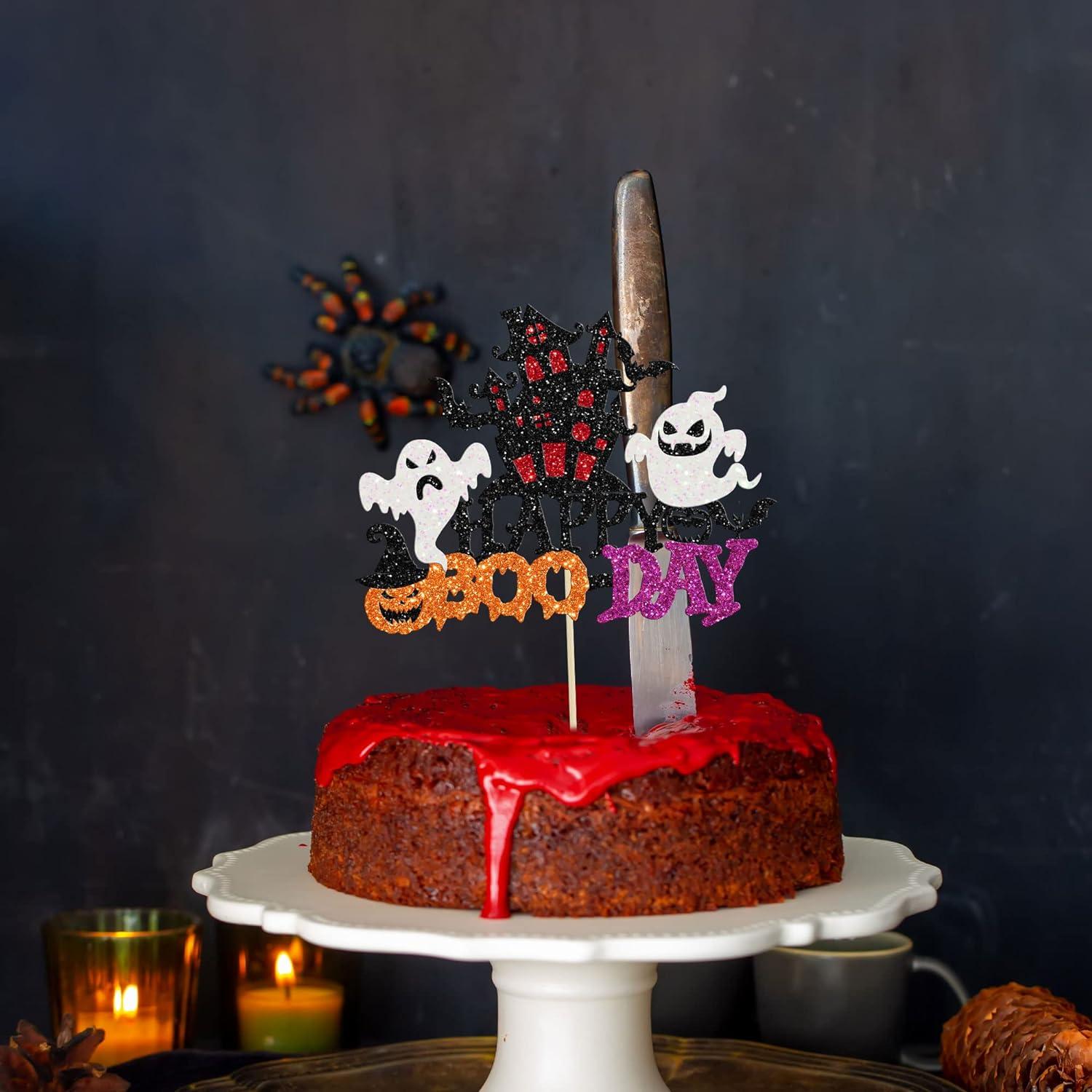 Gyufise 1 Pack Happy Boo Day Cake Topper Glitter House Ghost Halloween ...