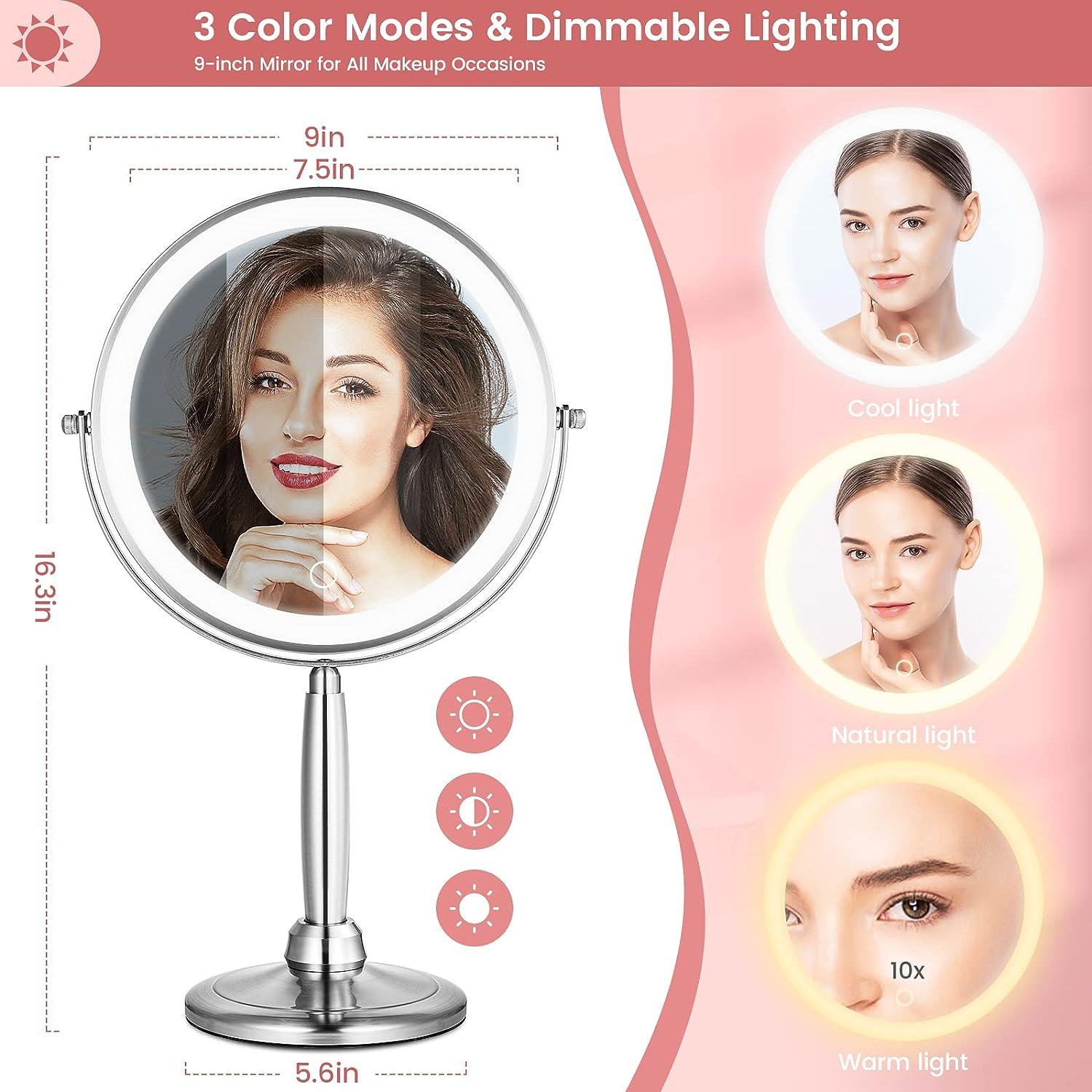 Mirrormore 9 Large Lighted Makeup Mirror | 3 Color LED Dimmable ...