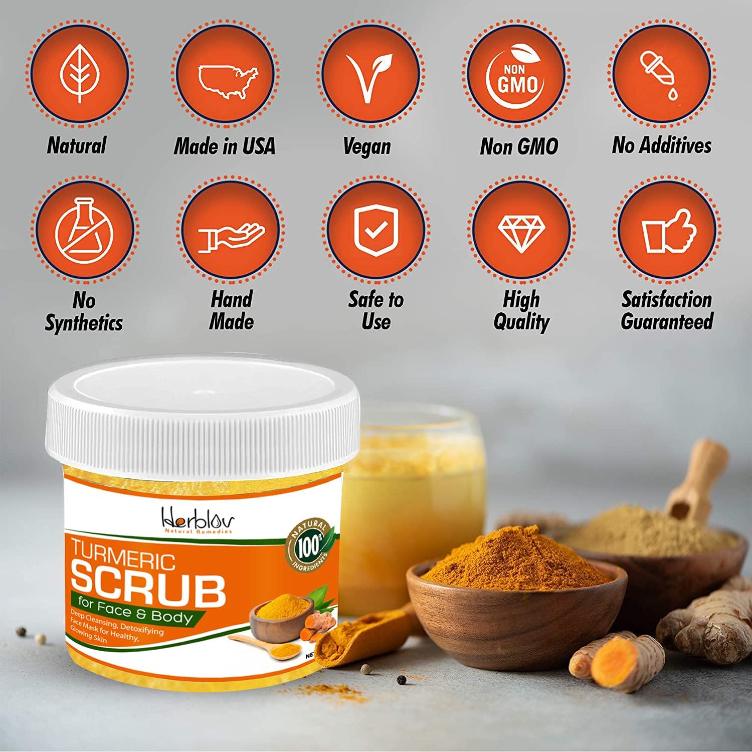 Herblov Turmeric Face Scrub - Natural Acne Treatment for Glowing Skin ...