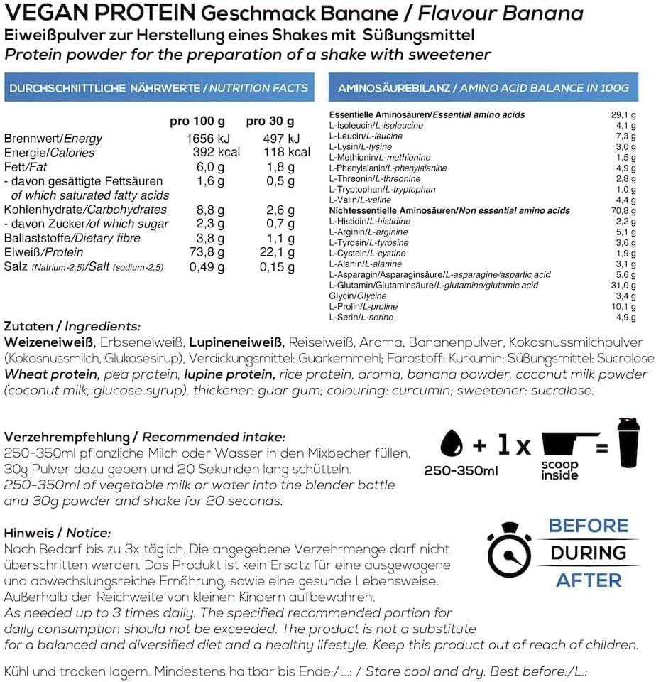 Buy Vegan Protein Banana 2x900g - Delicious 4K Vegan Protein Powder ...