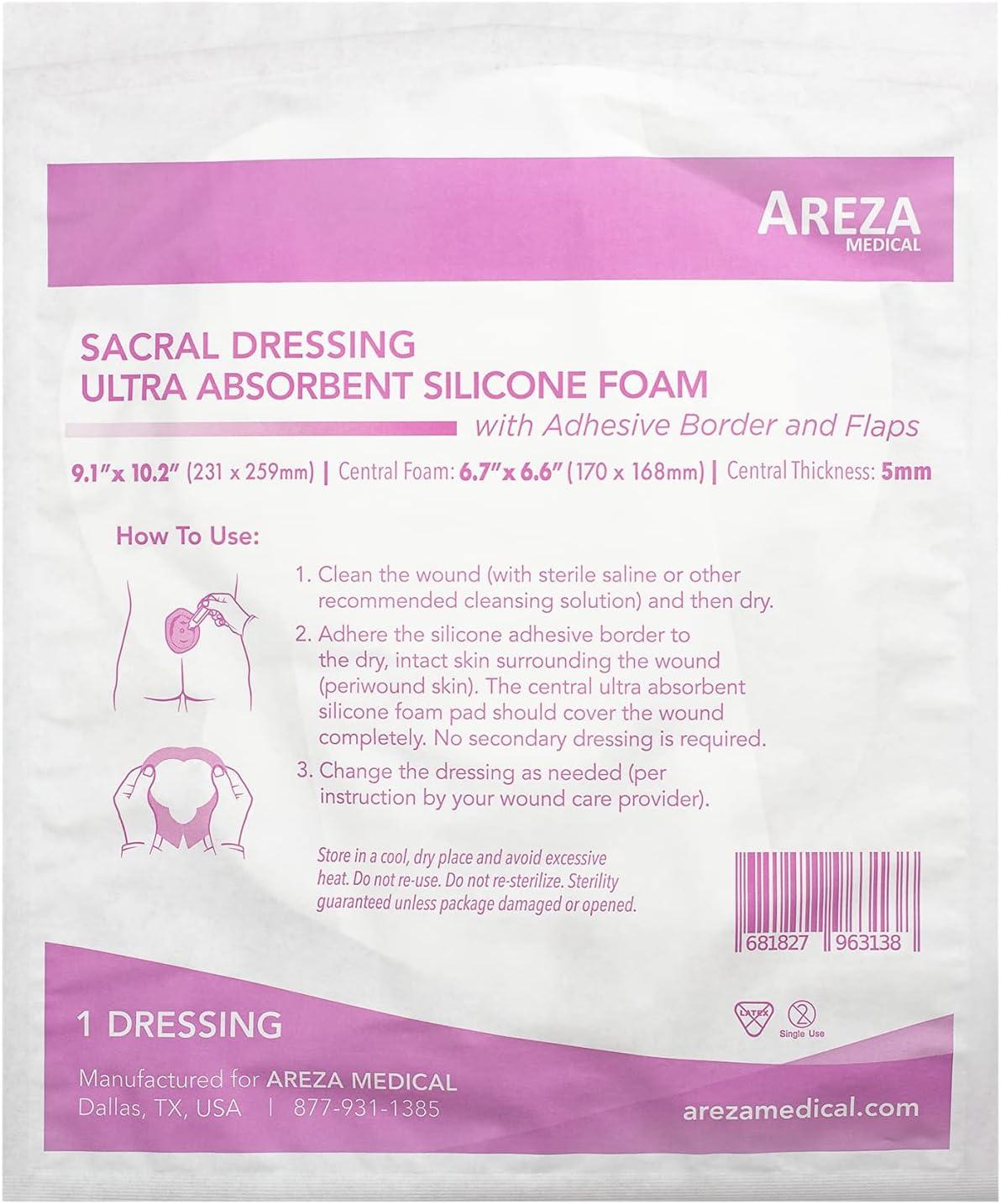 Areza Medical Sacral Dressing 10/Box - Ultra-Absorbent Silicone Foam ...