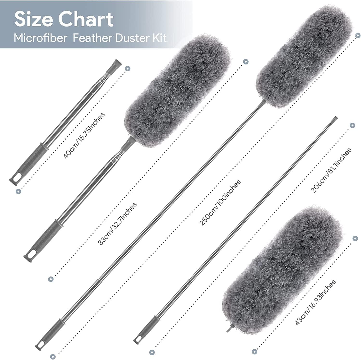 Extendable Microfiber Feather Duster - 100 inch Long Handle Dusting ...