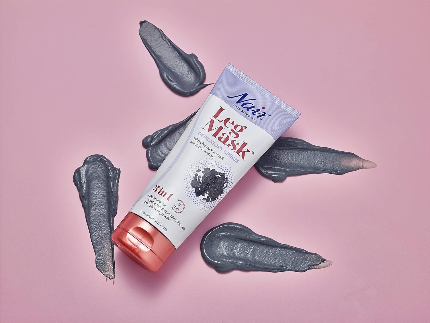 Nair 3-in-1 Leg Mask Depilatory Cream with Charcoal Extract and Natural ...