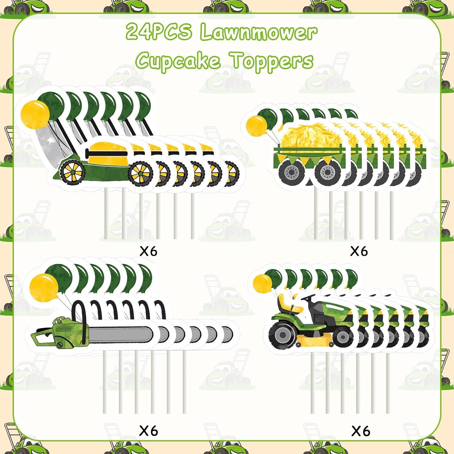 Sursurprise 24 Pieces Lawnmower Birthday Cupcake Toppers Green Tractor ...