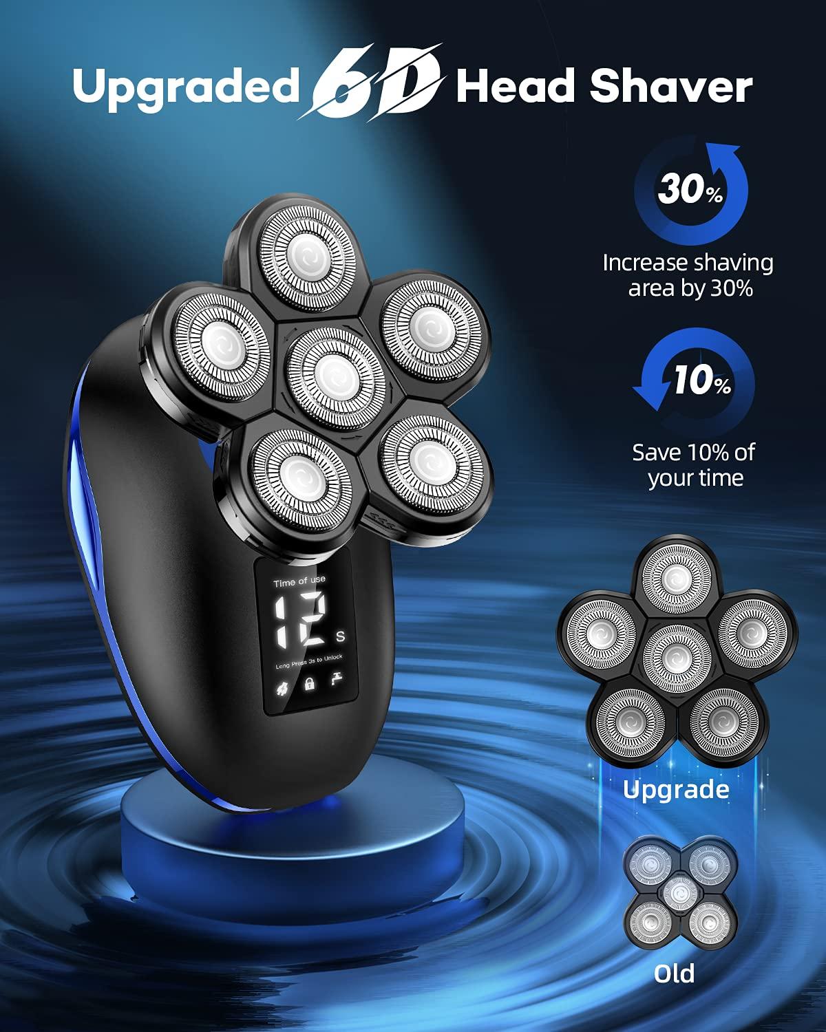6D Floating Electric Head Shaver for Men - 5 in 1 Wet/Dry, Waterproof ...
