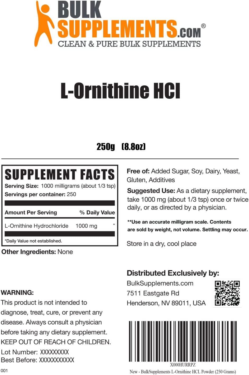 BulkSupplements.com L-Ornithine HCl Powder - Amino Acids Supplement - Lung Support - Amino Acids ...