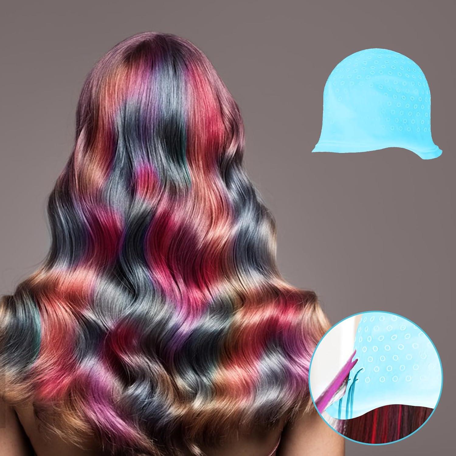 Silicone Highlight Cap Kit Hair Dye Cap with Hook Needles Hair Dye Comb ...