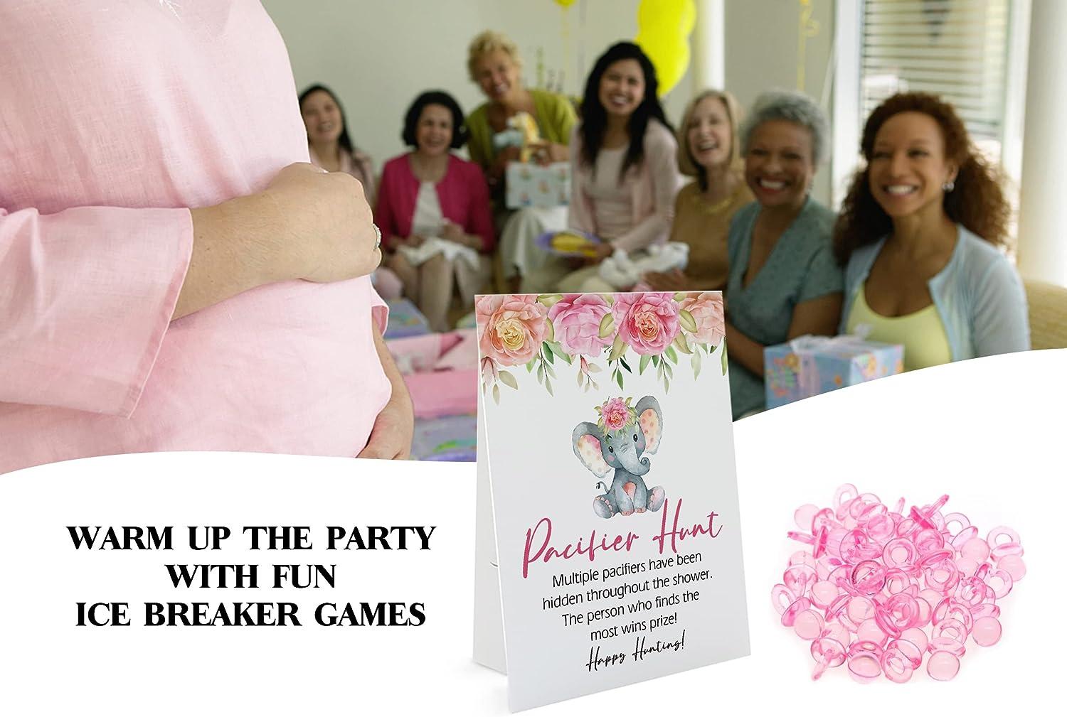 Hunt Baby Pacifier Baby Shower Game Set - Flower Elephant Theme ...