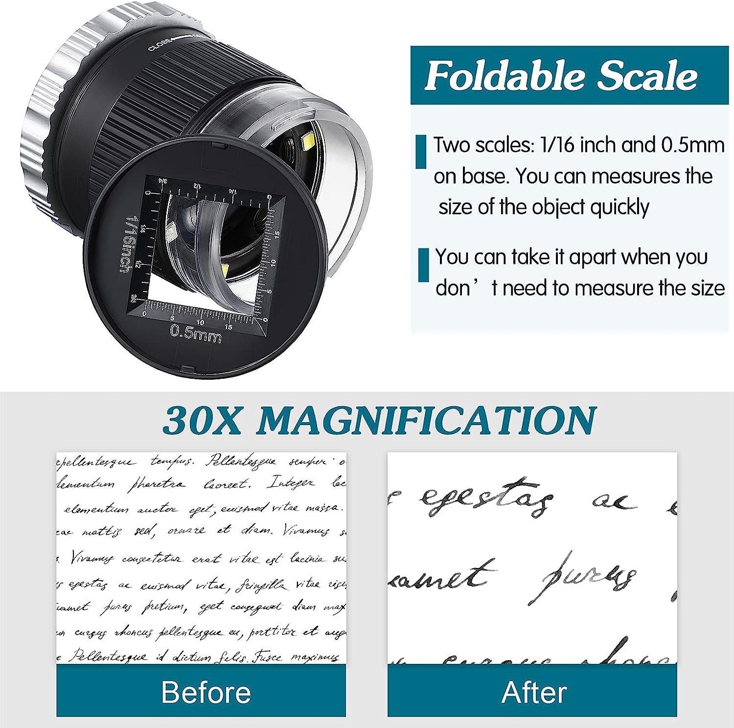 30X LED Lighted UV Loupe Magnifier | Adjustable Focal Length | Foldable ...