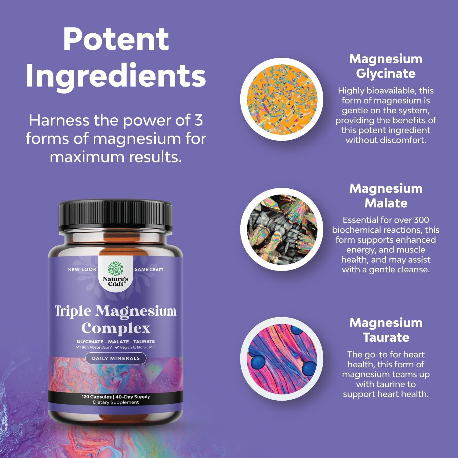 Triple Magnesium Complex 400mg - High Absorption Taurate, Glycinate, Malate Blend for Sleep ...