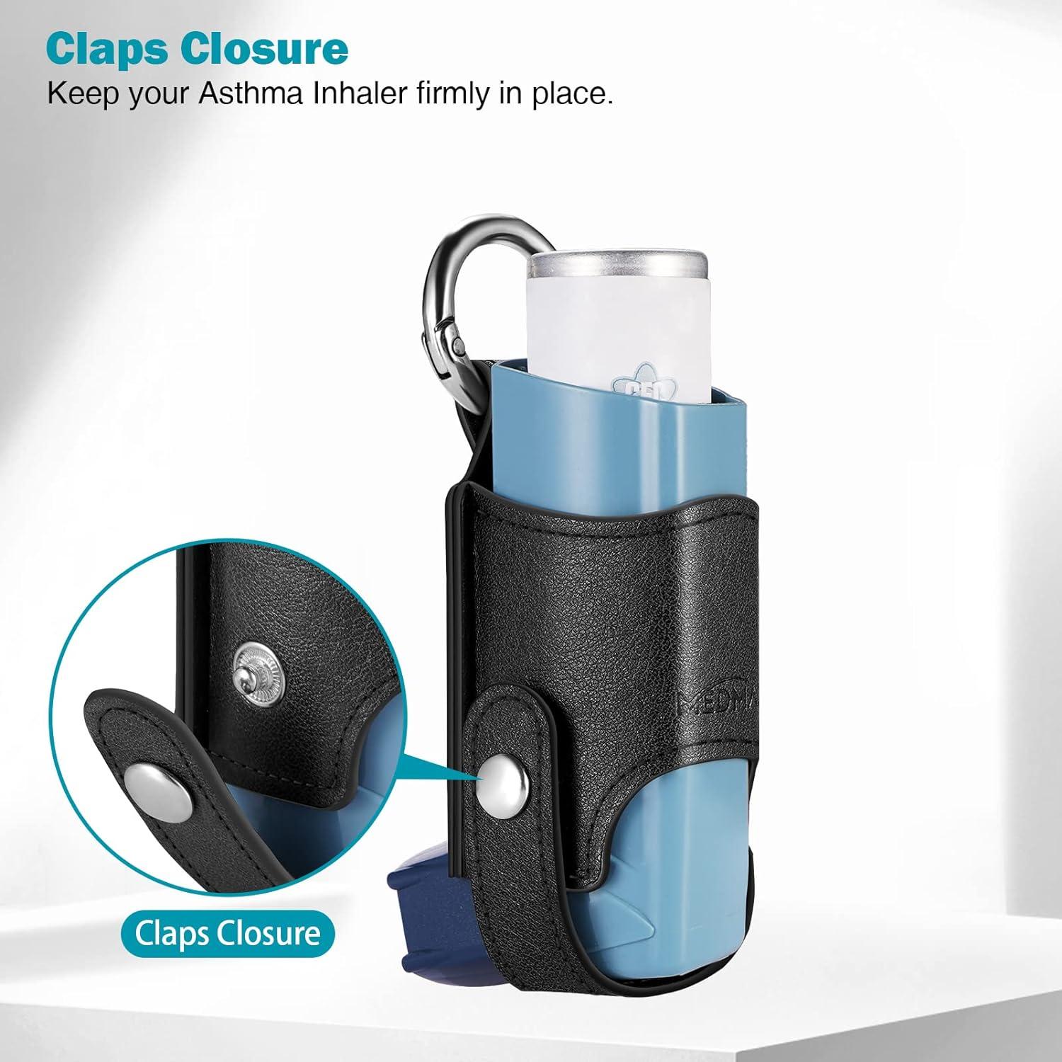 MEDMAX Asthma Inhaler Holder PU Leather Case with Carabiner Clip ...
