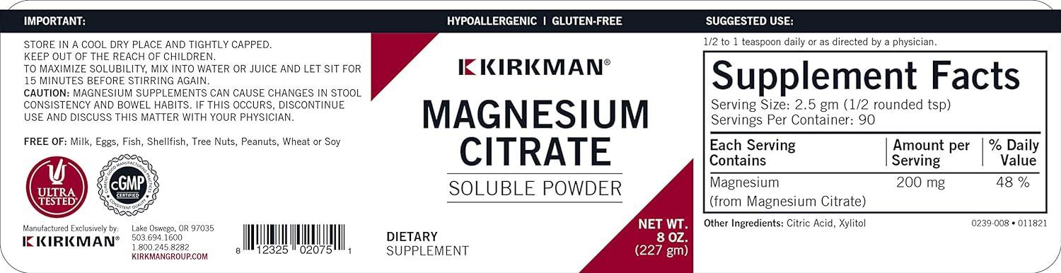 Magnesium Citrate Soluble Powder 227gm/8oz - Highly Absorbable Formula ...