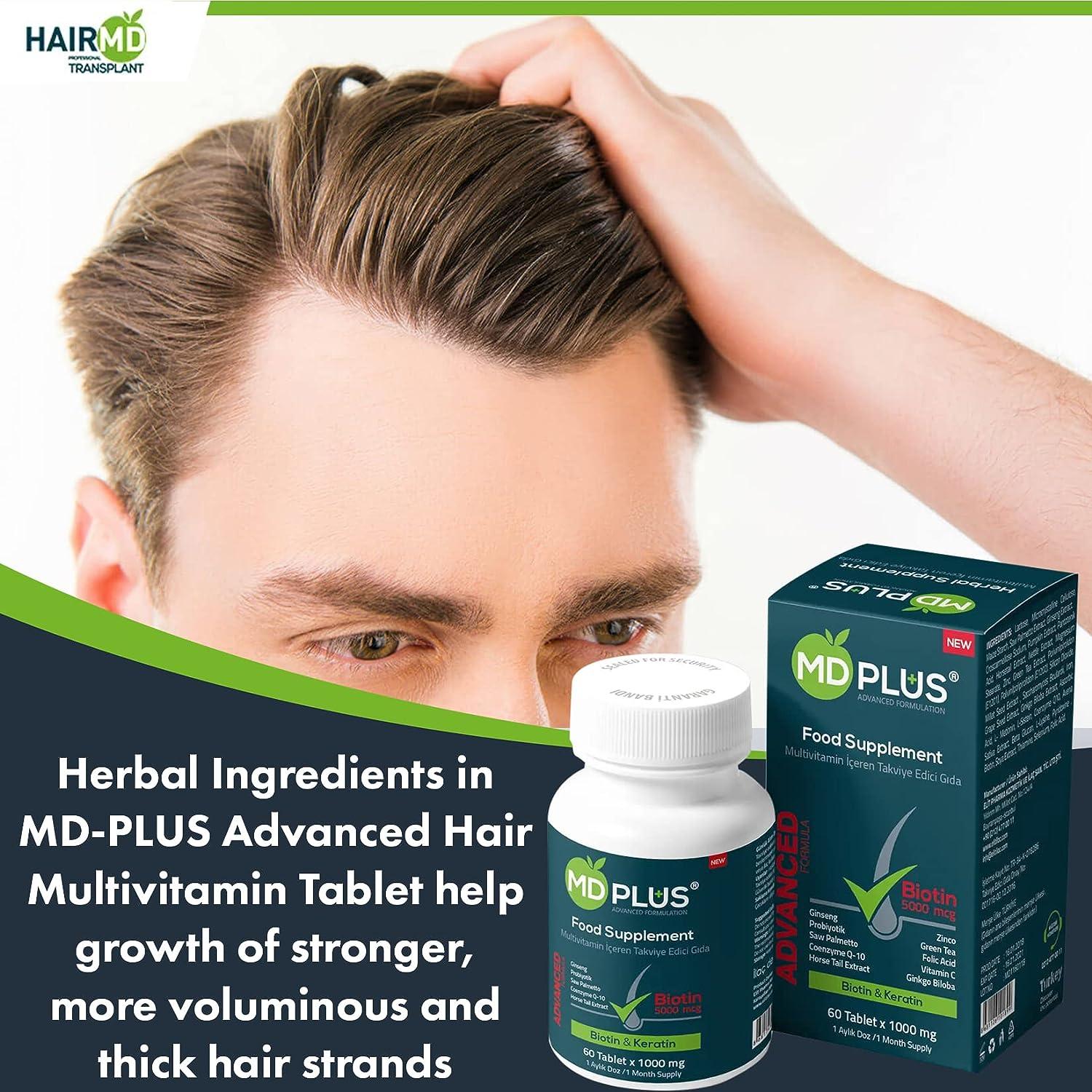 HairMD MD Plus Hair Growth Multivitamin Tablets - Biotin, Keratin, Saw Palmetto - Hair Loss ...