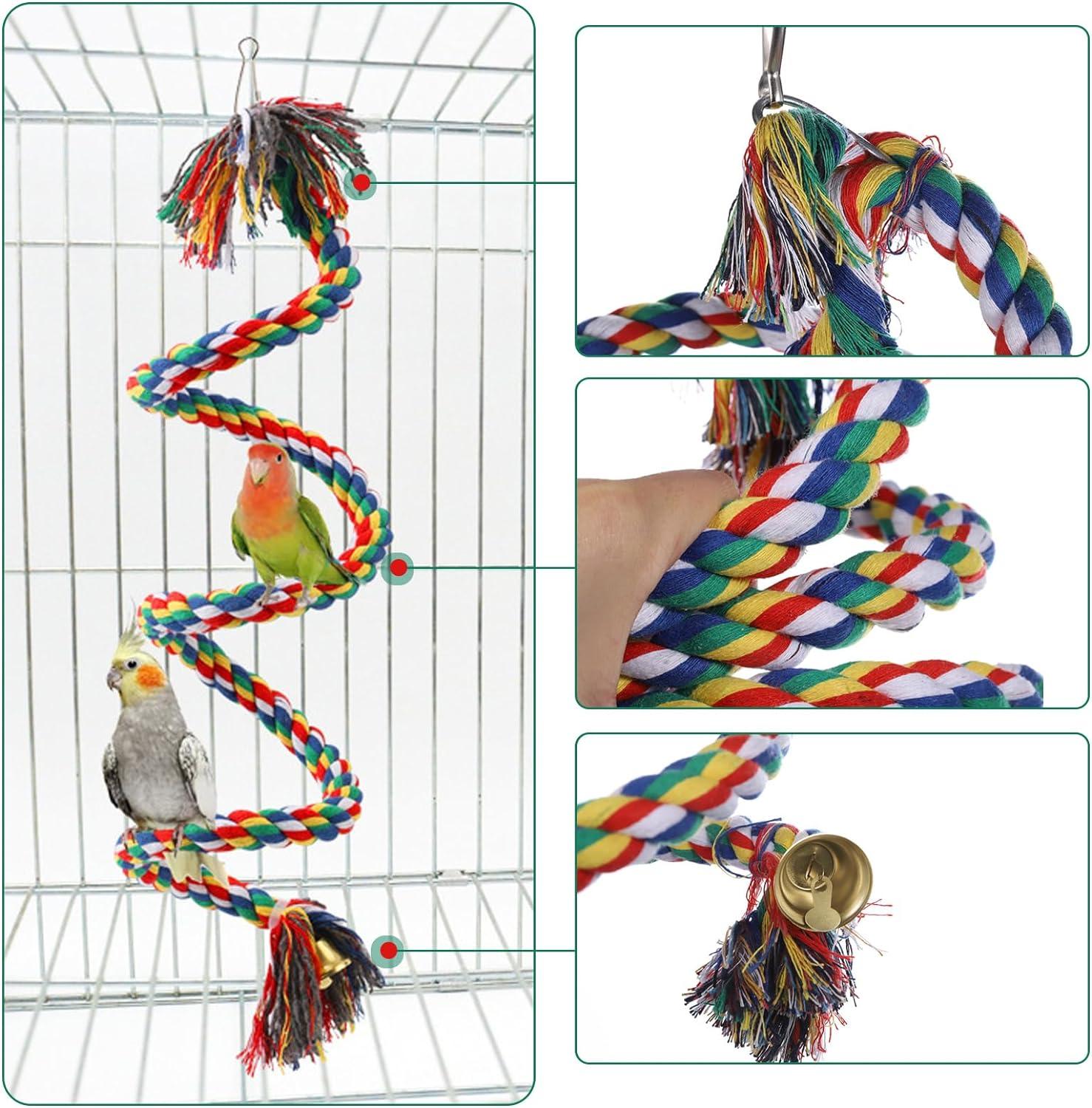 Parrot Perch Spiral Colorful Budgie Toys Cotton Rope Cockatiel Toy Bird ...