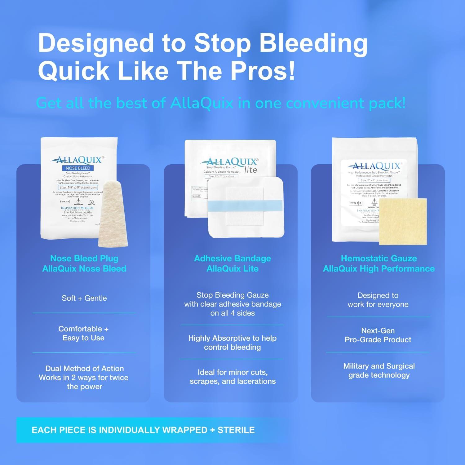 Stop Bleeding Quick Pack - AllaQuix Hemostatic Blood Stoppers (Gauze ...