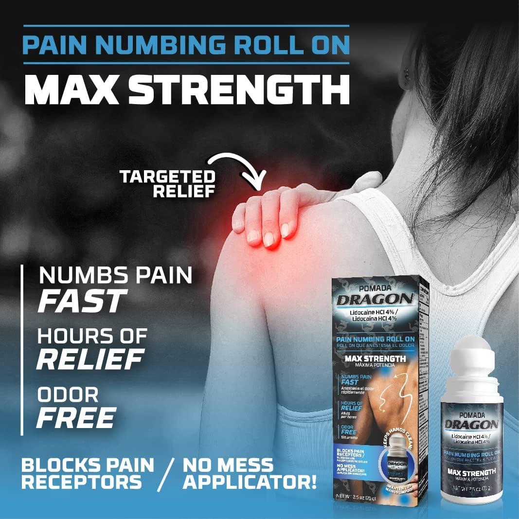 Dragon POMADA Maximum Strength Pain Relief Roll-On with Lidocaine - 2.5 ...