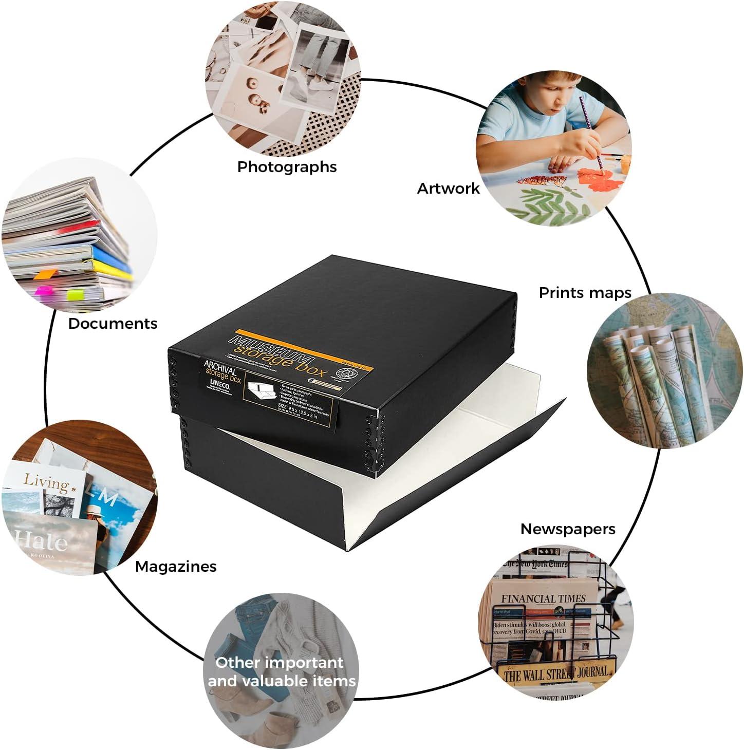 Lineco 9x12 Black Museum Archival Storage Box, Acid-Free, Metal Edge ...