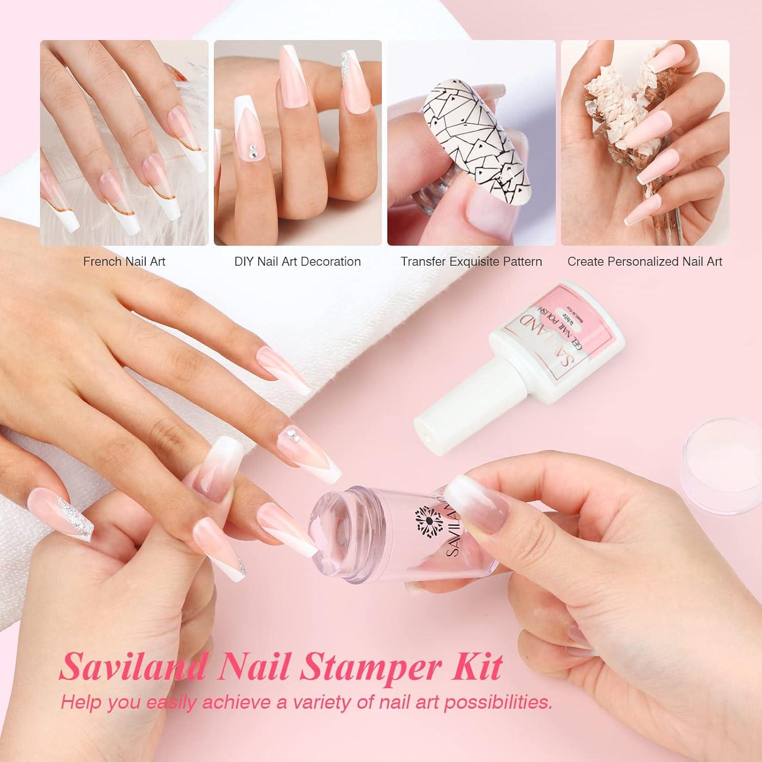 Saviland French Nail Stamp Kit with White Gel Polish - Nail Art ...