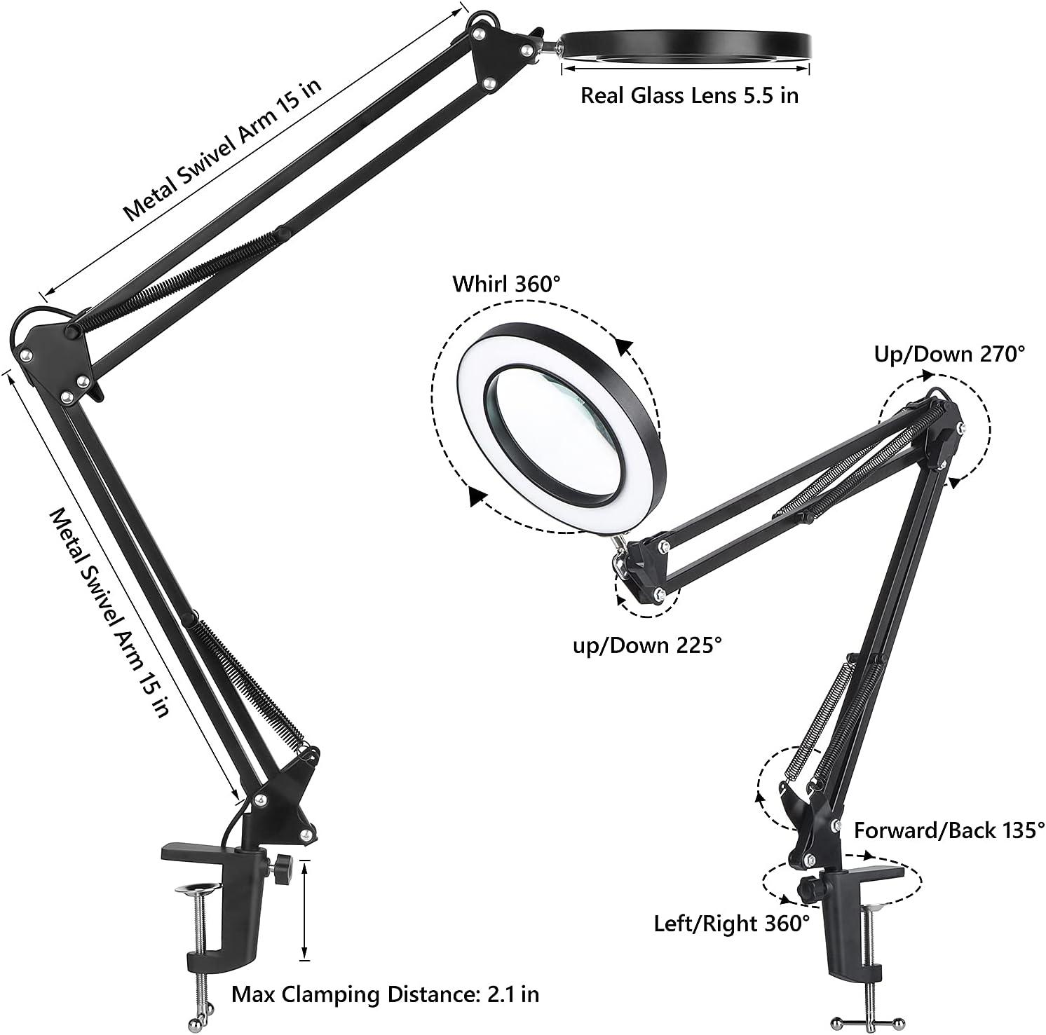 Magnifying Glass with Light and Stand 3 Color Modes Stepless Dimmable 5 ...