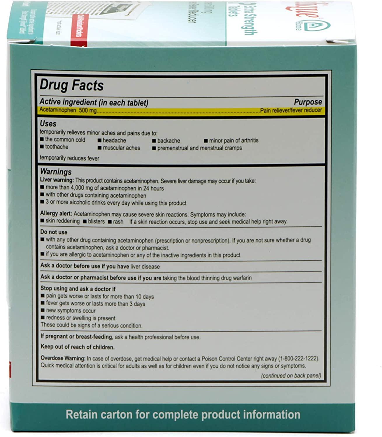 Medique Home 70433 Extra Strength APAP Tablets (Non-Aspirin) - 100 ...