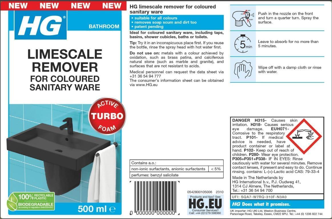 HG Limescale Remover Colored Sanitary Ware Powerful for Black Taps ...