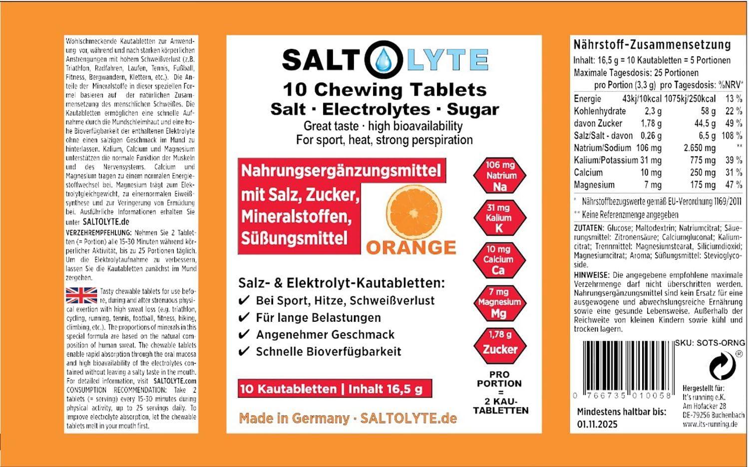 Saltolyte 10 Chewing Tablets - Orange Flavor Electrolyte Supplement | Sodium Magnesium Potassium ...