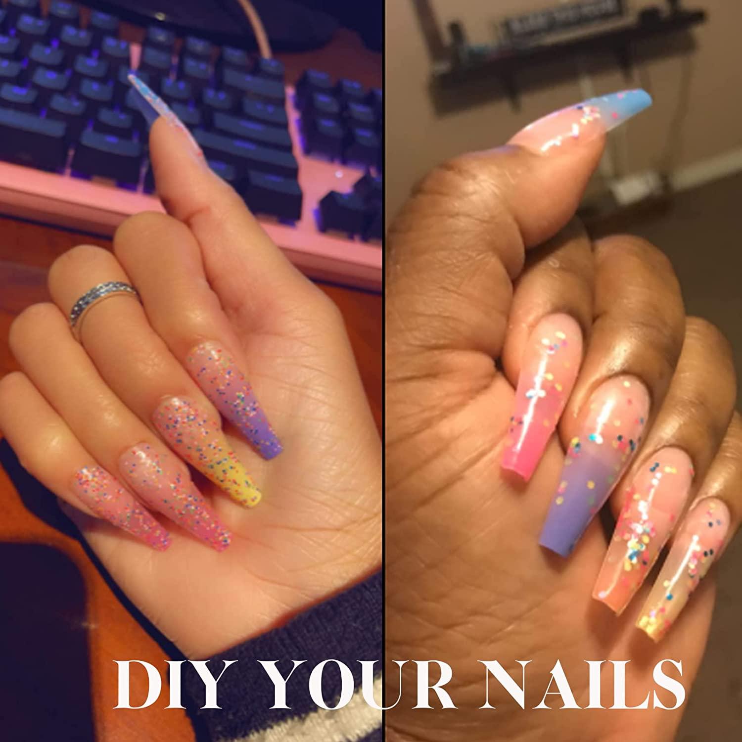 Colorful Rainbow Press On Nails Coffin Long Ballerina 24PCS Glossy ...