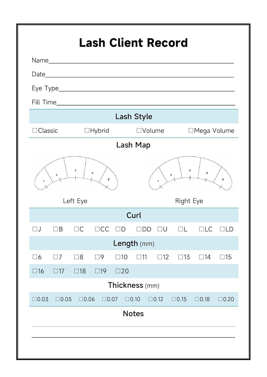 Customize Lash Extension Client Record Book - 40 Sheets for Eyelash ...