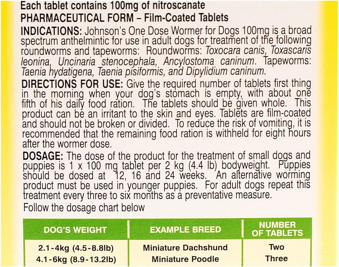 Small upto 6 kg - Johnsons One Dose Easy Wormer Tablet Worming Dogs Dewomer | Buy Now with ...