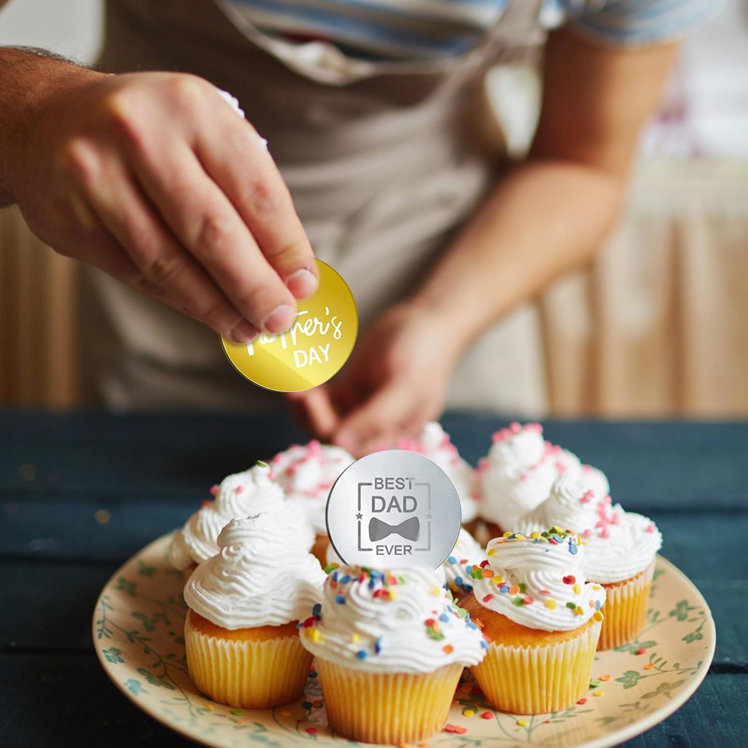 32 Pieces Acrylic Cupcake Toppers Happy Birthday Cake Disc Mirror Happy ...