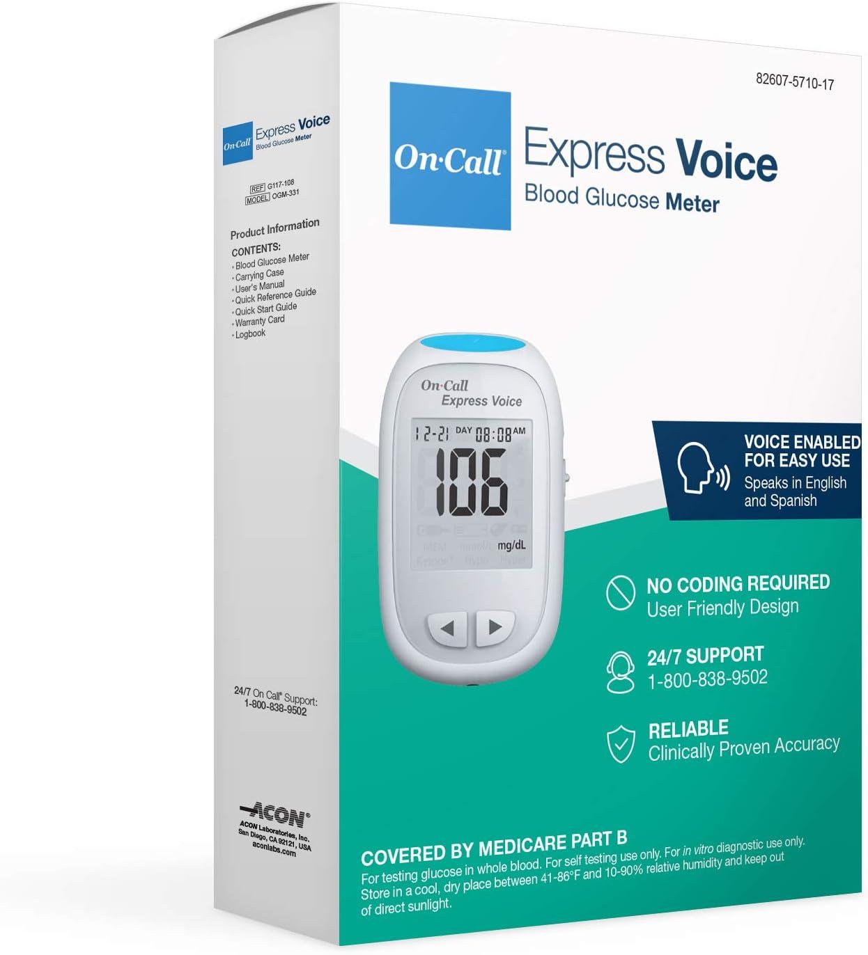 On Call Express Voice Blood Glucose Monitor Meter with Carrying Case ...