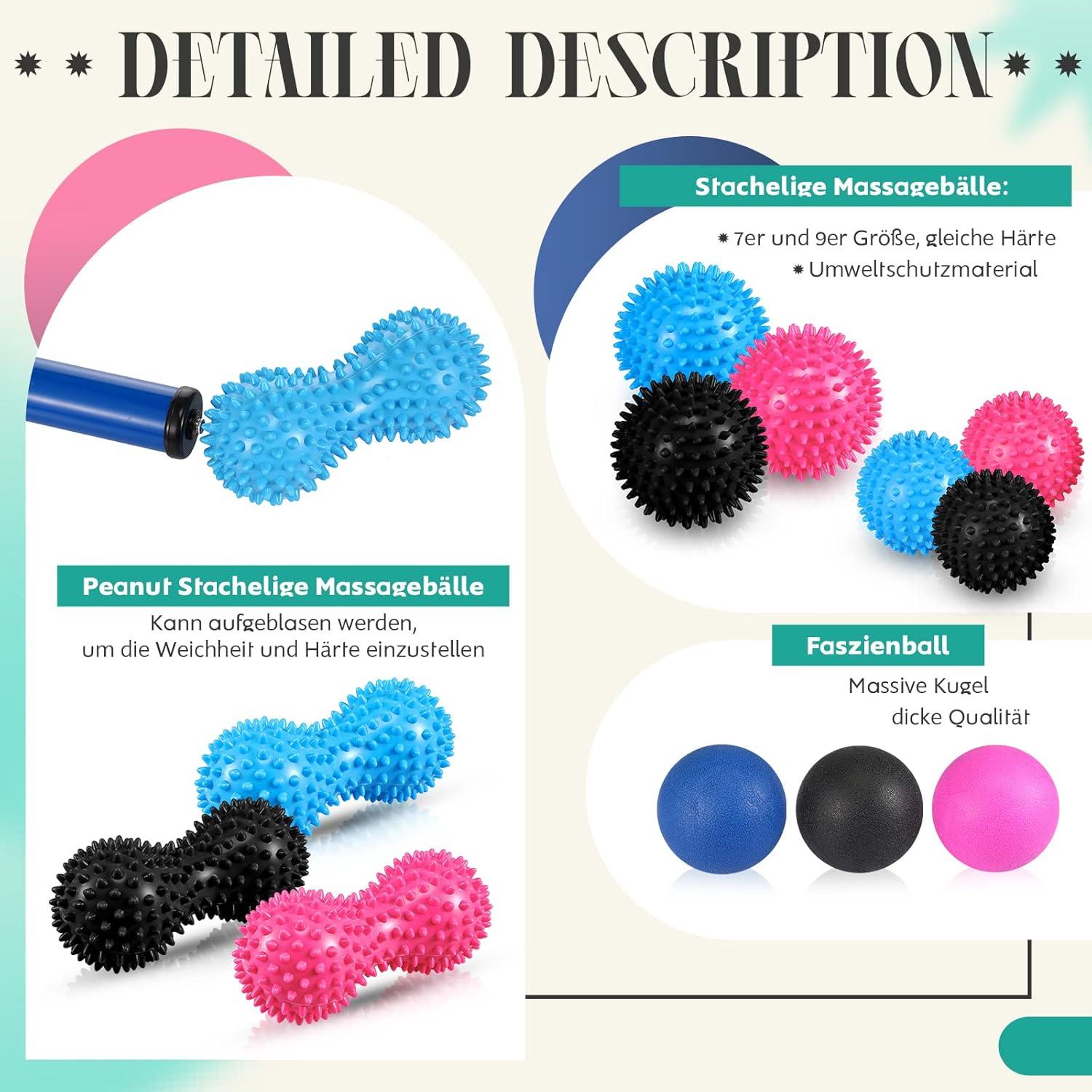 12-Piece Fascia & Massage Ball Set | Hedgehog Balls for Deep Tissue ...